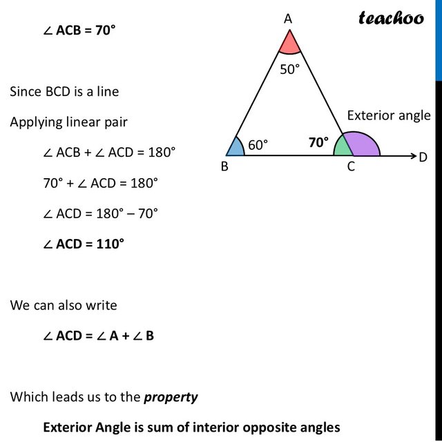 Exterior Angles - Definition, Property, with examples - Teachoo