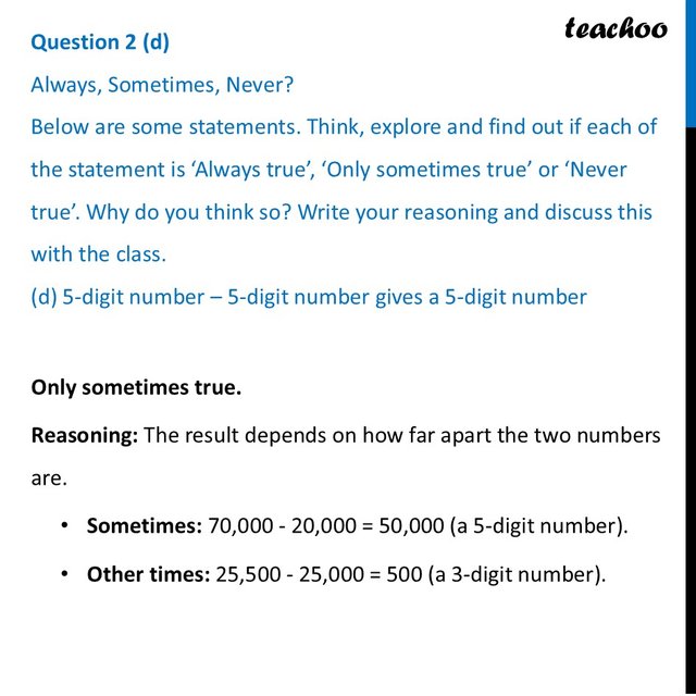 Always, Sometimes, Never? Below are some statements - Class 6 Maths