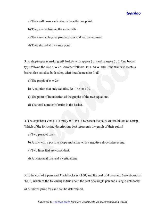 Linear Equation in 2 variables MCQs – Download PDF Worksheet Class 10