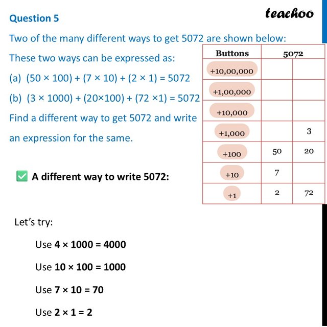 Two of the many different ways to get 5072 are shown below: