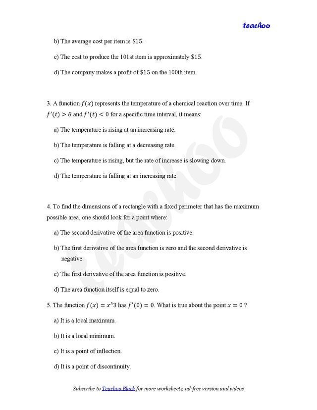 Application of Derivatives MCQs – Download PDF Worksheet for Class 12