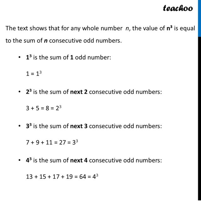 Perfect Cubes and Consecutive Odd Numbers - Pattern with Explanation
