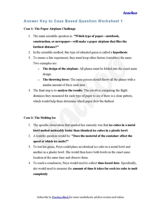 Chapter 1 Class 6 Science - Case Based Questions - Worksheet PDF