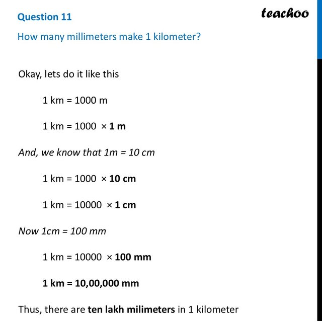 [Class 7] How many millimeters make 1 kilometer? - Teacho