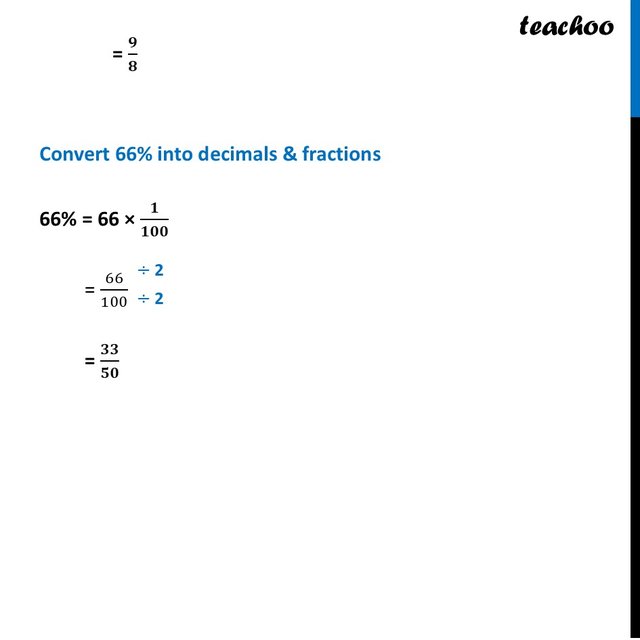 Converting Percentage to Fractions - Worksheets [Solved] - Teachoo