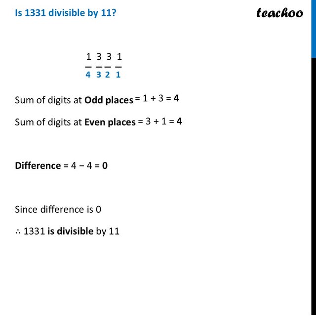 Shortcut for Divisibility by 11 - Method + Examples - Teachoo Maths