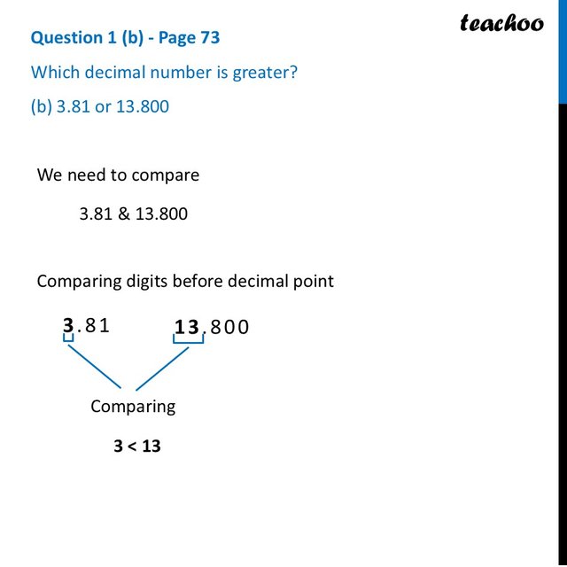 Which decimal number is greater? (b) 3.81 or 13.800 - Teachoo