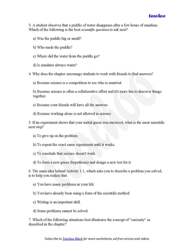 MCQ Worksheet - Chapter 1 Class 6 Curiosity (Download and try)