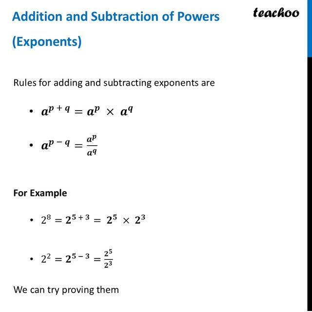 Addition and Subtraction of Powers (Exponents) - with Rules & Examples