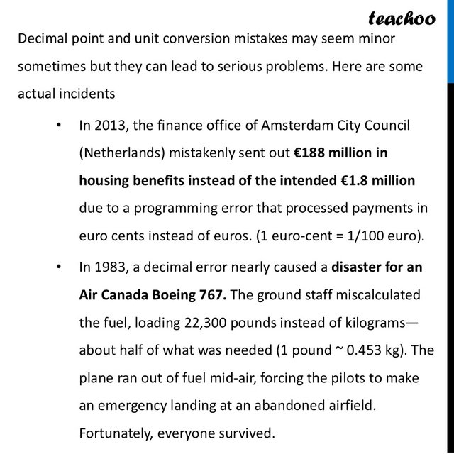 Decimal and Measurement Disasters - with 3+ examples - Teachoo