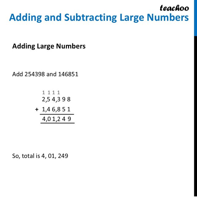 Adding and Subtracting Large Numbers - Examples + Method