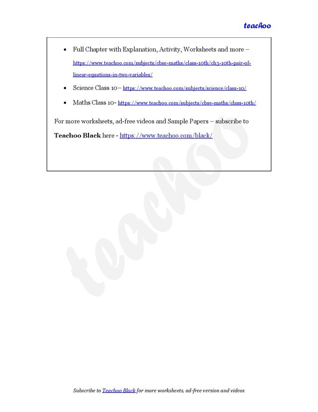 Linear Equation in 2 variables MCQs – Download PDF Worksheet Class 10